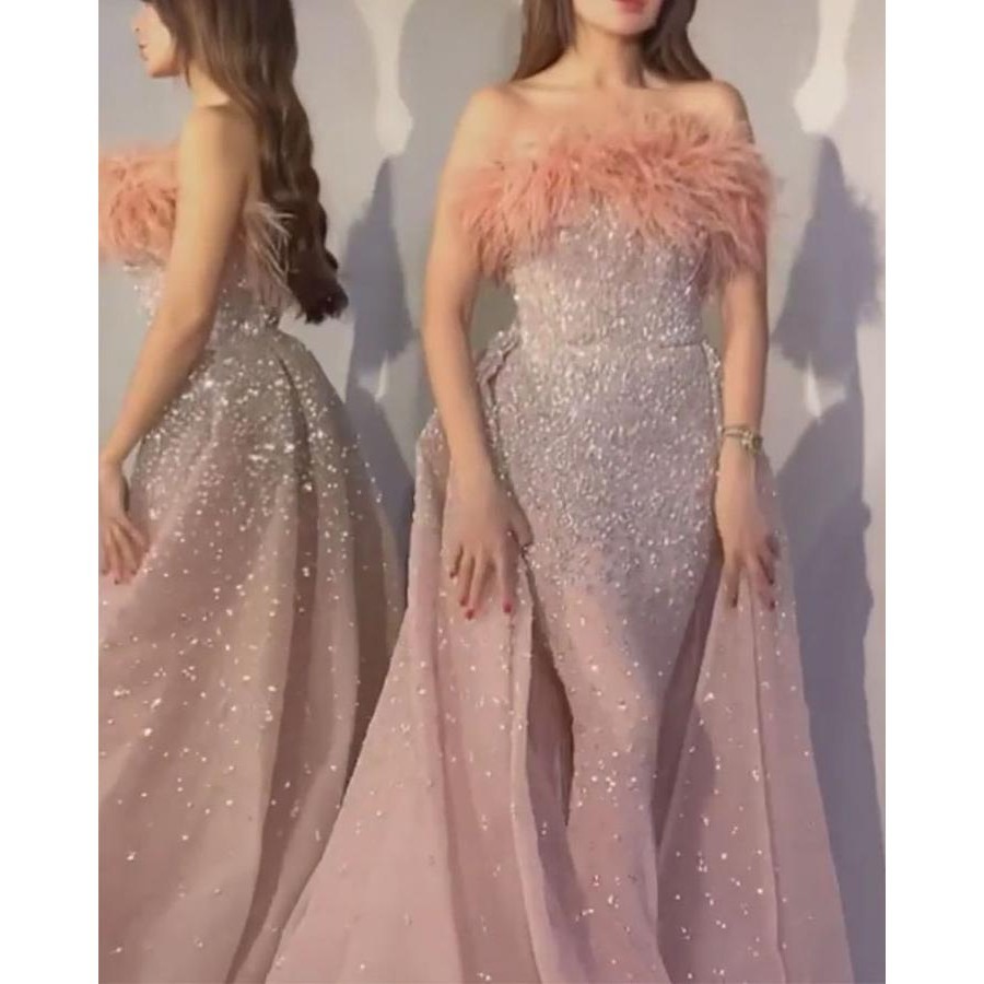 [Ready Stock] Banquet Lady Pink Sexy Off Shoulder Backless Maxi Dress ...