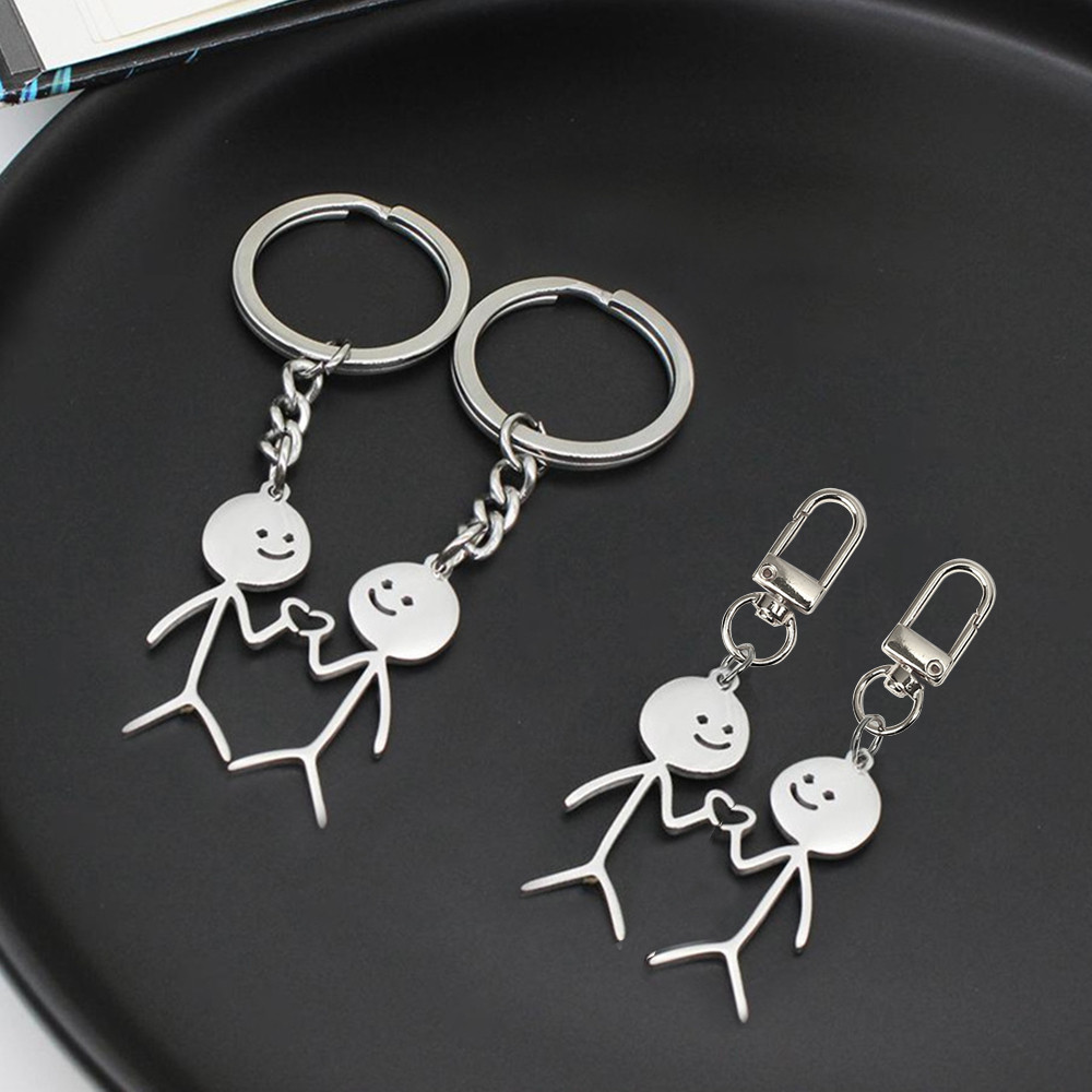 1Pair Creative Finger Heart Stickman Keychains Fashion Doodle Keyrings ...