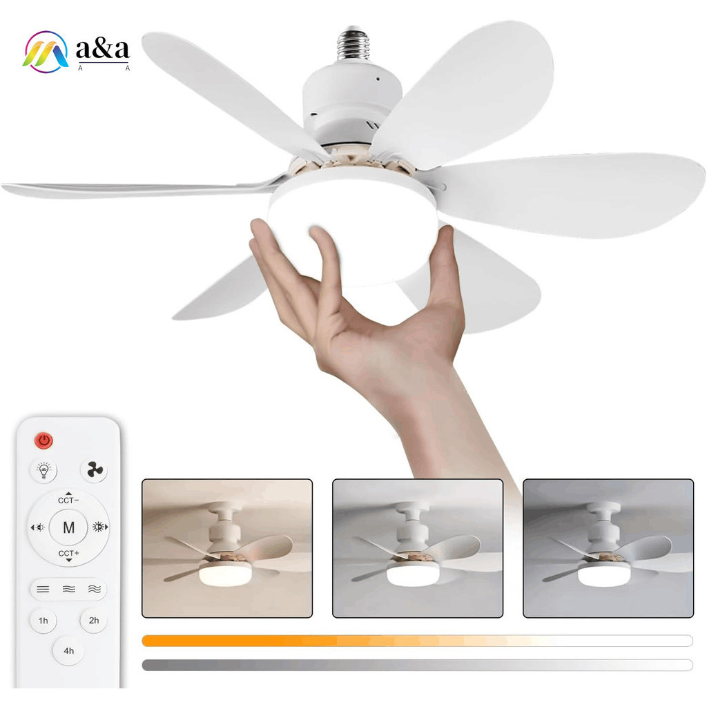 Socket Fan Light Ceiling Fans with Lights 3 Colors Light Bulb Screw in ...