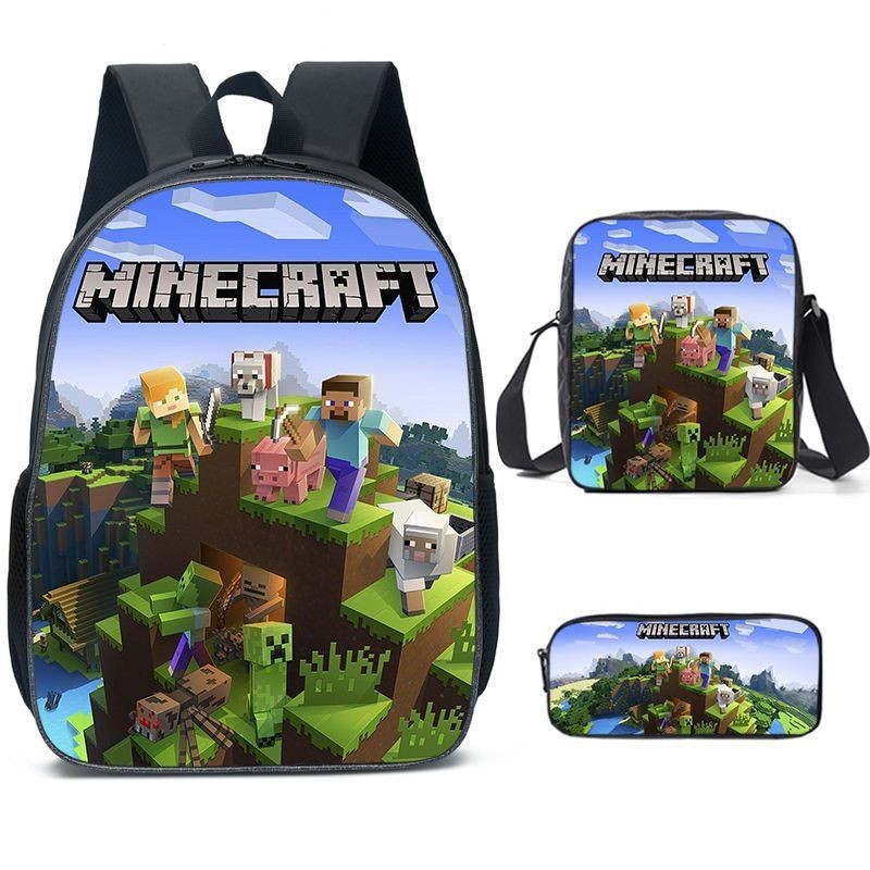 Minecraft 3-piece Backpack for Male and Female Students Casual Bag ...