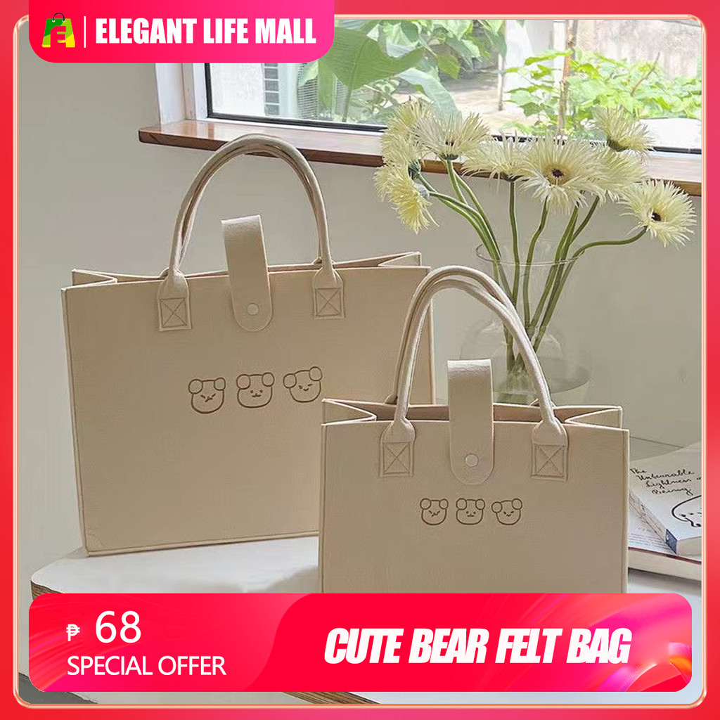 Korean Style Large Capacity Tote Bag Cute Bear Felt Tote Bag Practical ...