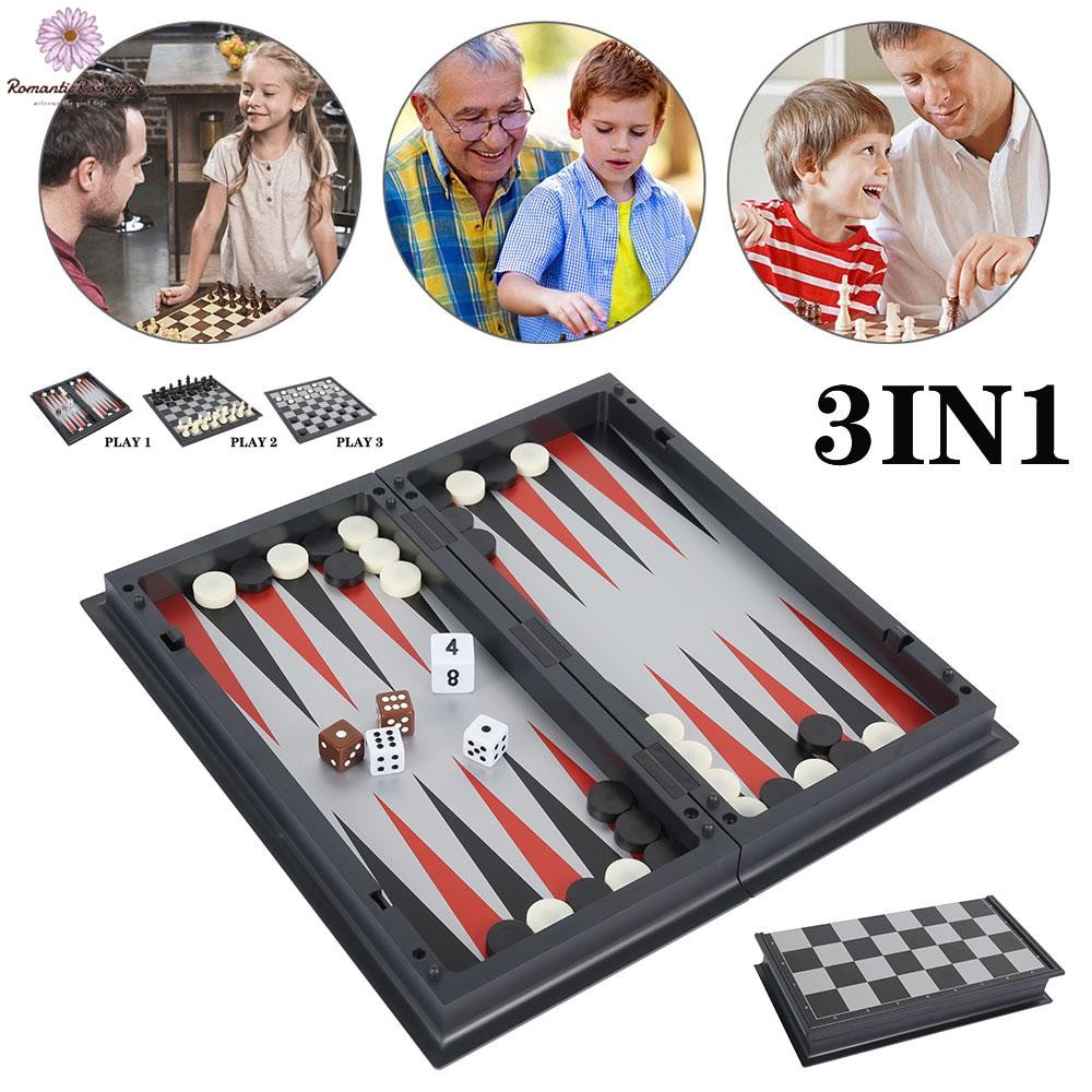 3 in 1 Wood Chess Checkers Backgammon Set Magnetic Portable Travel ...