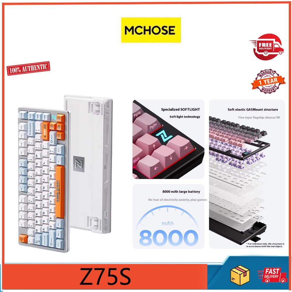 MCHOSE Z75S pure CNC aluminum three mode customized mechanical keyboard gateway structure full ...