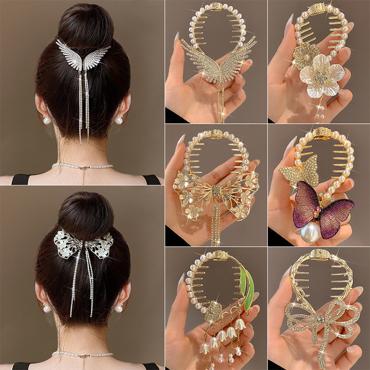 Tassel Flower Hair Bun Buckle Hairpin Back Brain Spoon Ball Head Pan ...