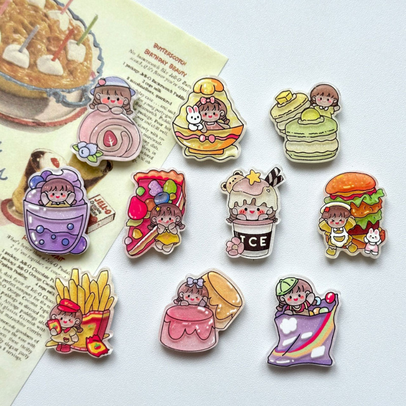 10 piece set New Cute Cartoon Snack Girl Acrylic Magnetic Refrigerator ...