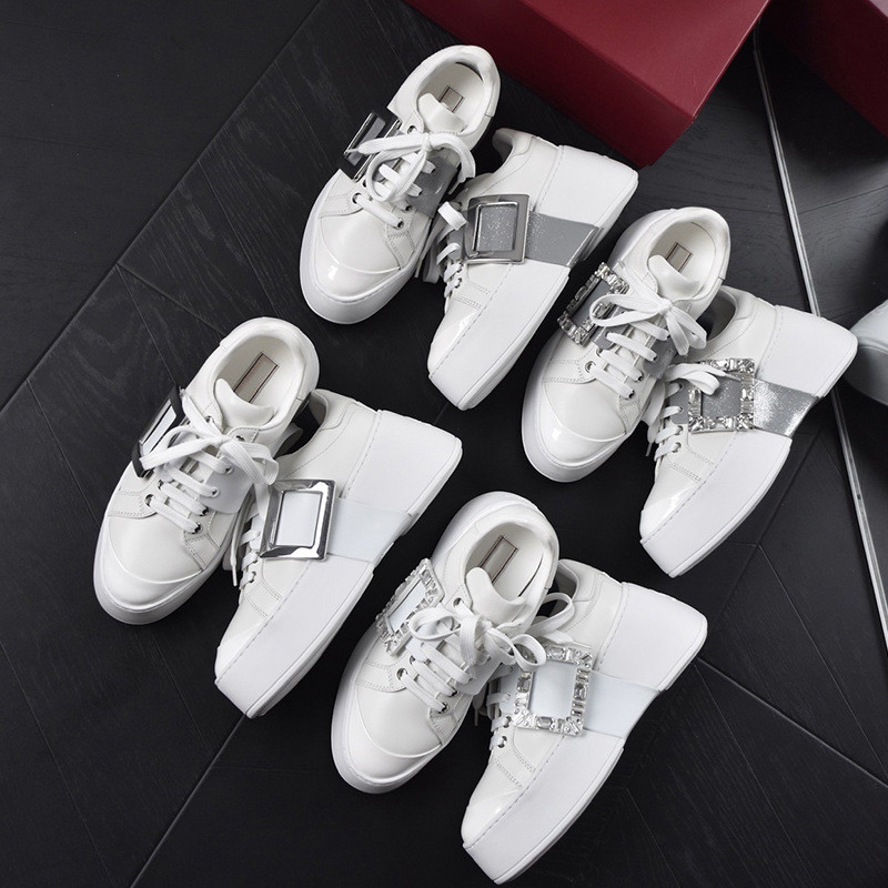 Roger vivier Cowhide Platform Sneaker Square Buckle Rhinestone Hight ...