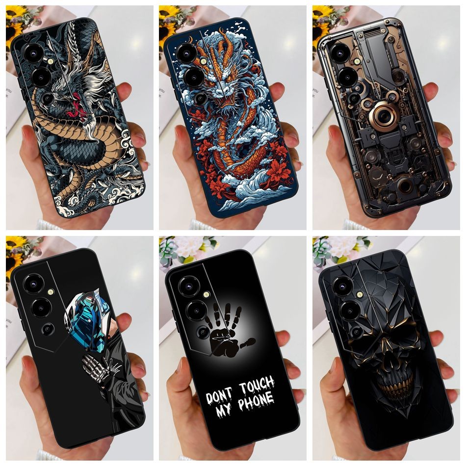 Tecno Pova 4 Pro Pova4 LG7n LG8n Soft TPU Black Silicone Case Tecno Pova 4 4Pro Cool Dragon ...