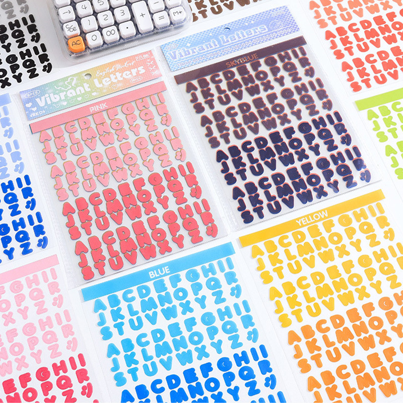 8 Sheets Multicolor Vibrant Letter Alphabet Stickers Student Stationery ...