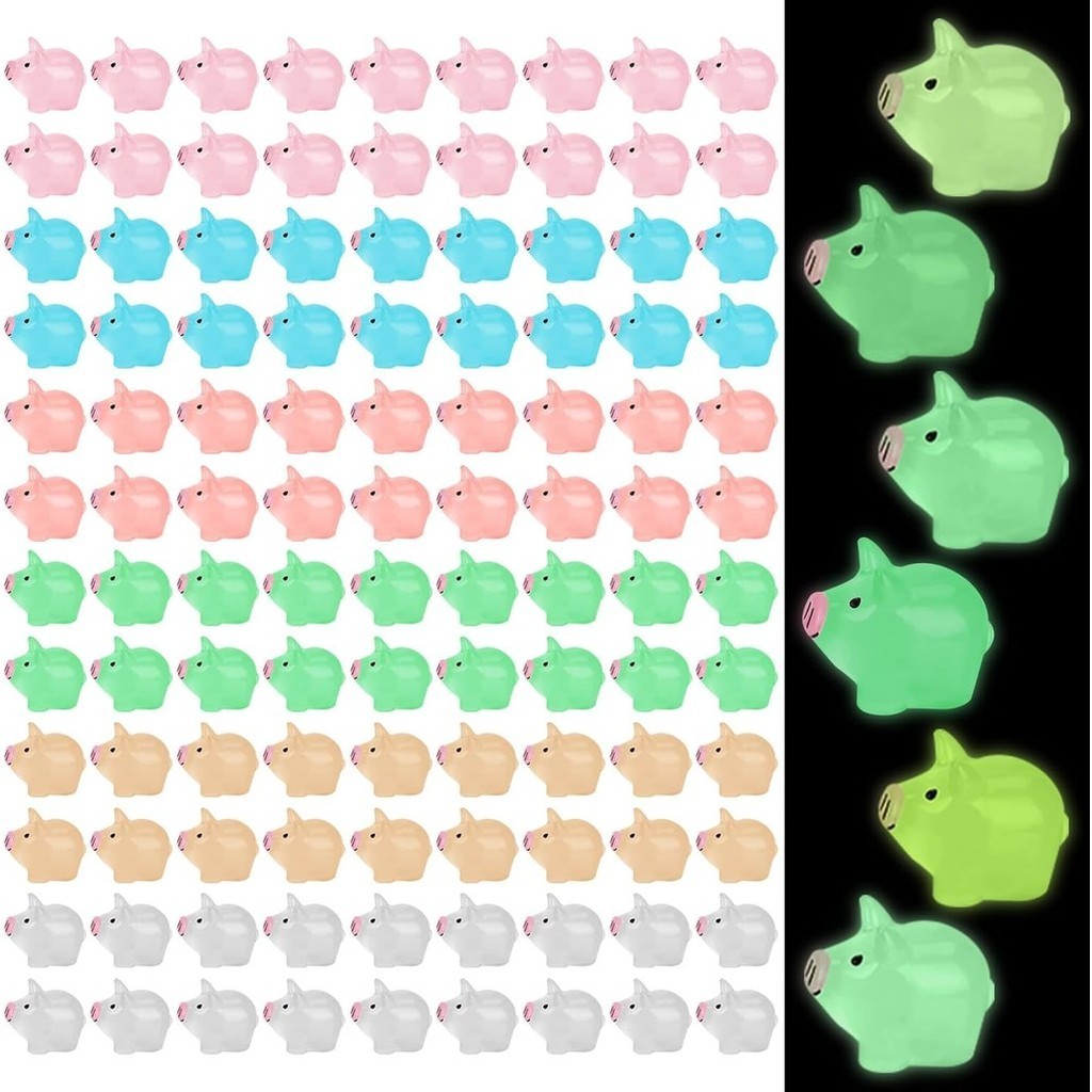 10~50PCS Luminous Mini Pigs Figures Glow in The Dark Resin Tiny Pigs ...