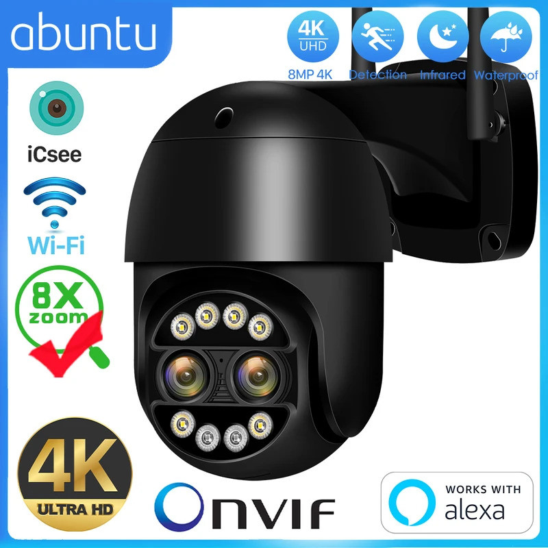 8MP 4K IP Camera Wifi PTZ 8X Optional Zoom Surveillance Camera Dual ...