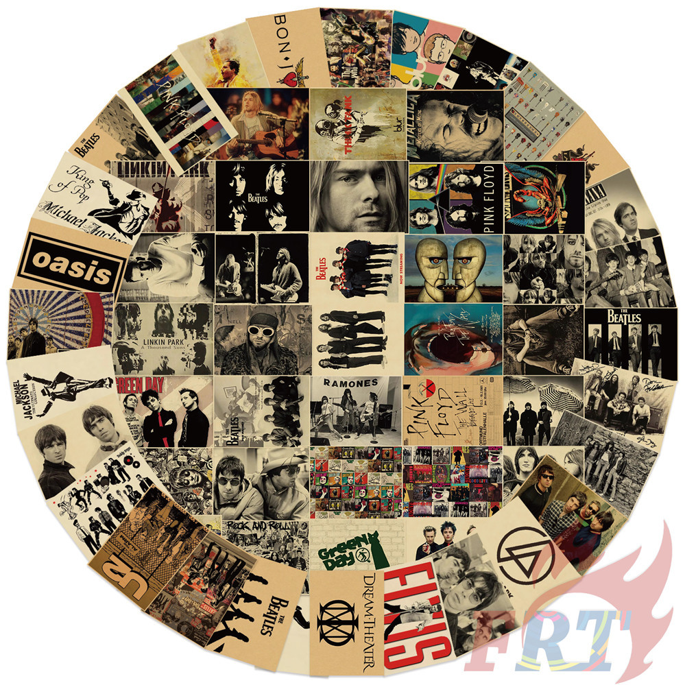 100Pcs/Set Retro Mixed Rock Band Poster Series 01 Stickers Waterproof ...