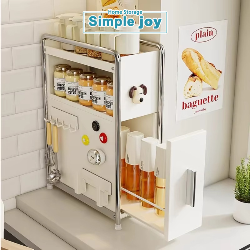 SimpleJoy Pull Out Spice Storage Cabinet with Holder&Hooks Kitchen Oil ...