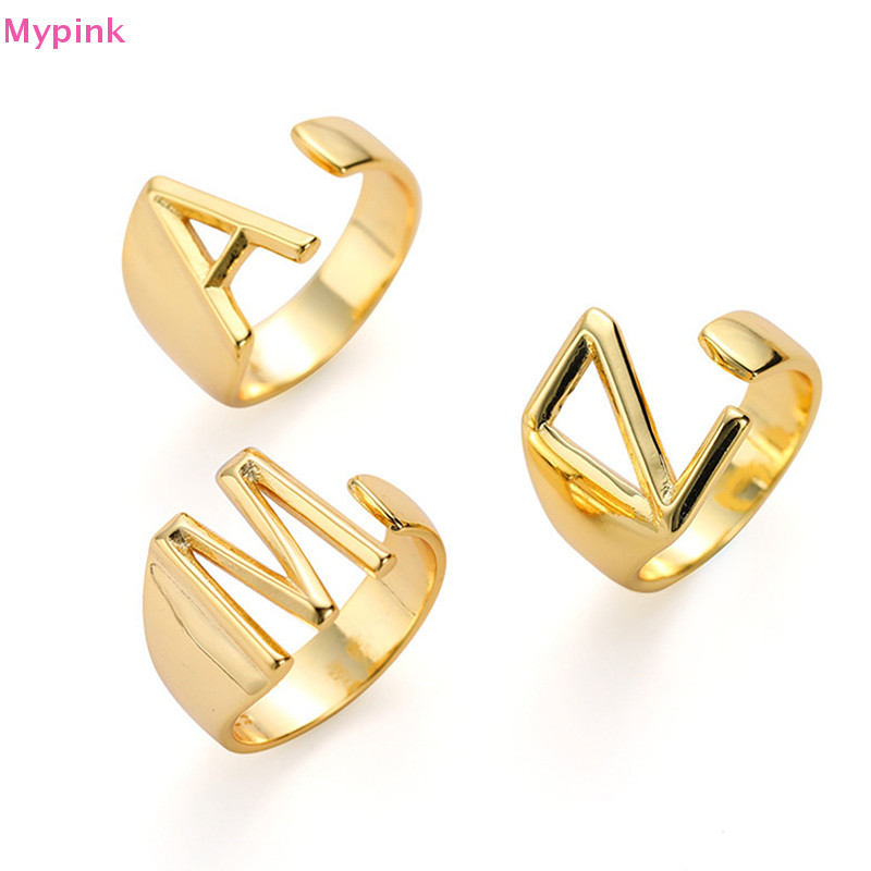 Mypink Creative Retro Hollow A-Z Letter Adjustable Open Ring Initials ...