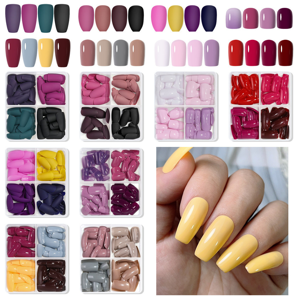 96pcs short solid color matte frosted false nails / Fully polished ...