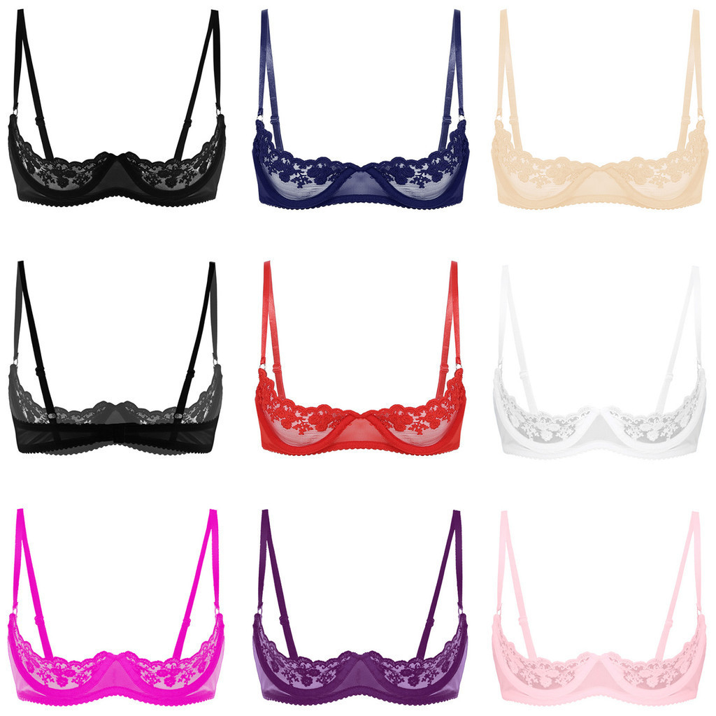 Women Sexy See-through Open Cups Bra Lingerie Sheer Lace Exposed ...