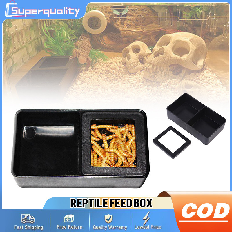 2 Grid Pet Plastic Reptile Feed Box Food Water Dish Bowl For Tortoise ...