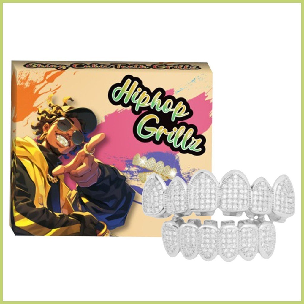 Rap Grillz Hip Hop Silver Grills for Teeth Top and Bottom Hip Hop Teeth ...