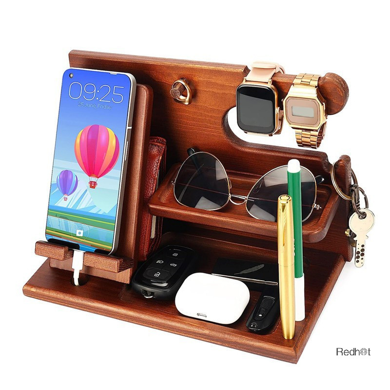 Bedside Wood Phone Docking Station Holder Wallet Watch Stander Storage ...