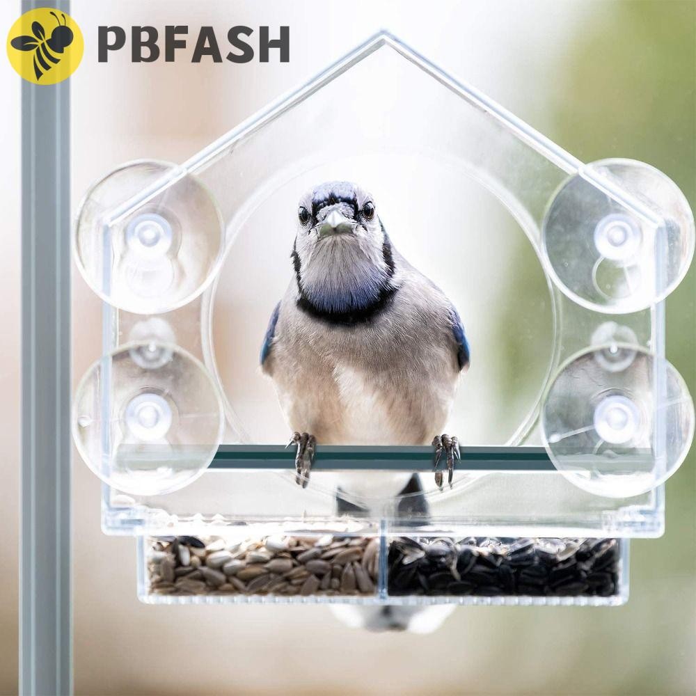 PBFASH Window Bird Feeder, Acrylic House Shape Squirrel Food Container ...