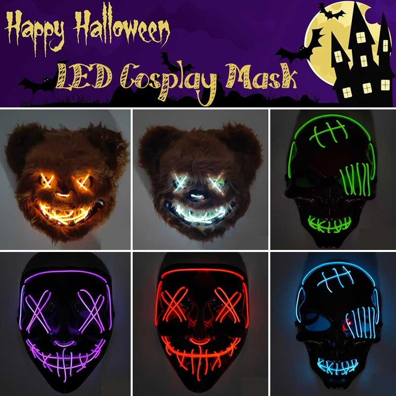 Halloween Luminous LED Mask Cosplay Bloody Bear Mask Horror Cosplay ...