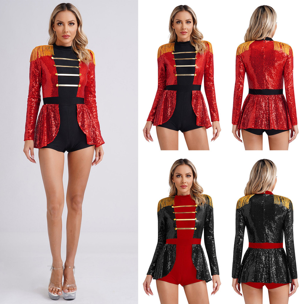 Women Circus Costume Director Uniform Long Sleeve Body Jumpsuit Dress ...