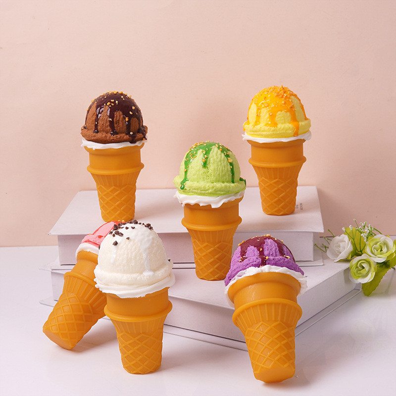 PU Simulation Ice Cream Cone Model Artificial Soft Ice Cream Balls Cone ...