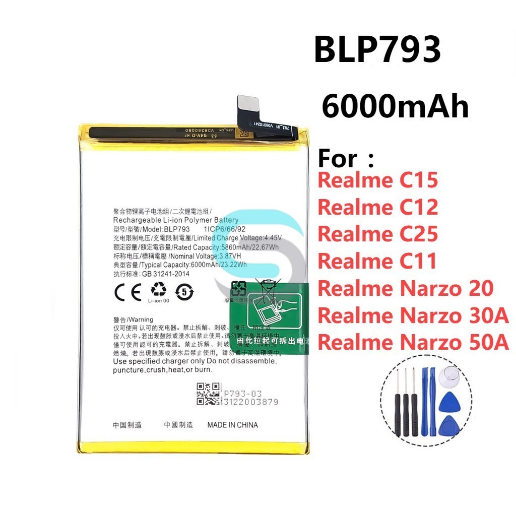 Battery BLP793 Replacement For Realme C15 C12 C25 C25S Narzo20 Narzo30A ...