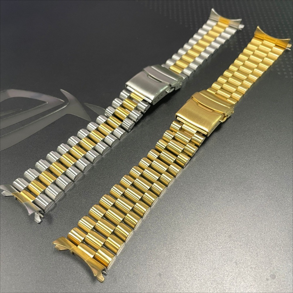 For 22mm Seiko SKX007 Bracelet SRPD53K1 Gold Curved End President Strap ...