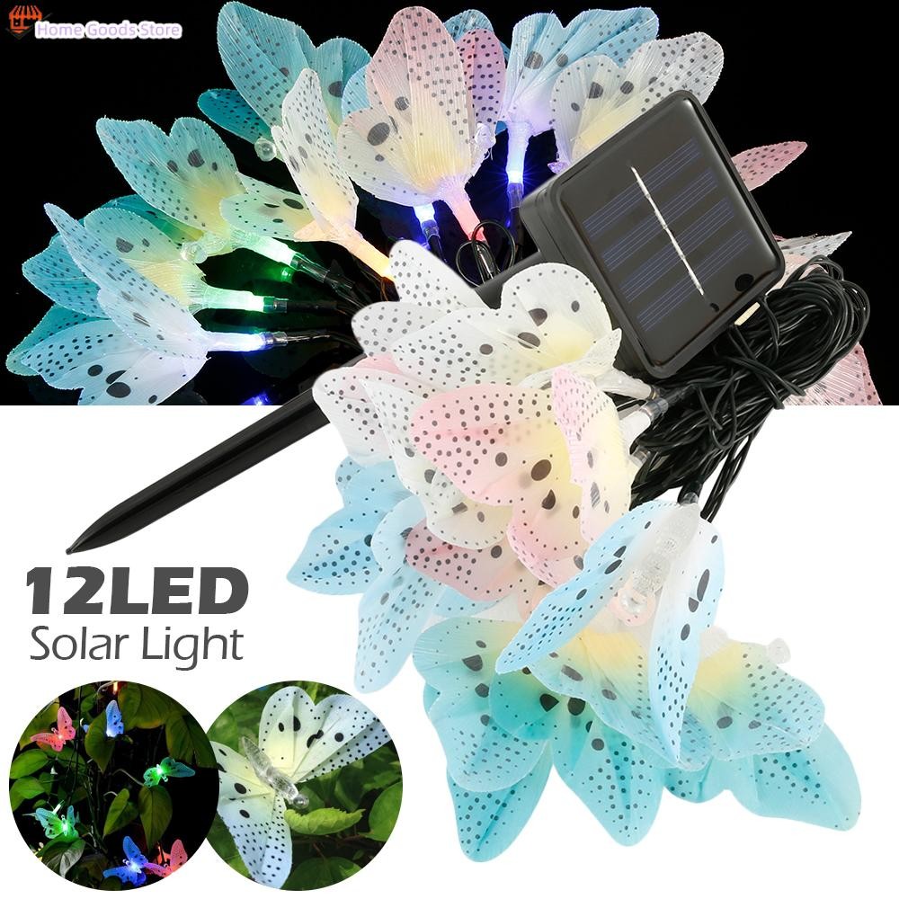 New 12 Led Solar Powered Butterfly Fiber Optic Fairy String Waterproof ...