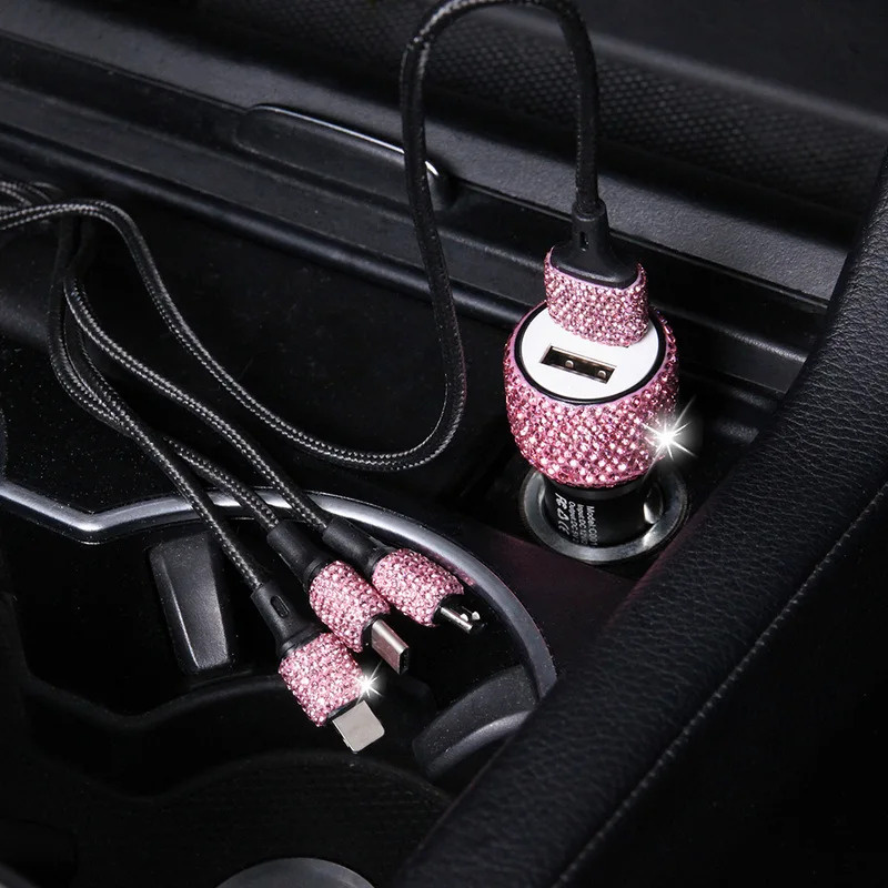 2025 New Car Charger Bling Usb5v2.1a Dual-Port Fast Adapter Pink ...