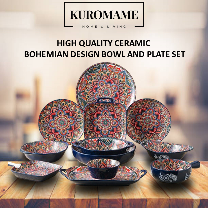 KUROMAME Premium Bohemian Style Nordic Ceramic Dinnerware Dinner Set ...