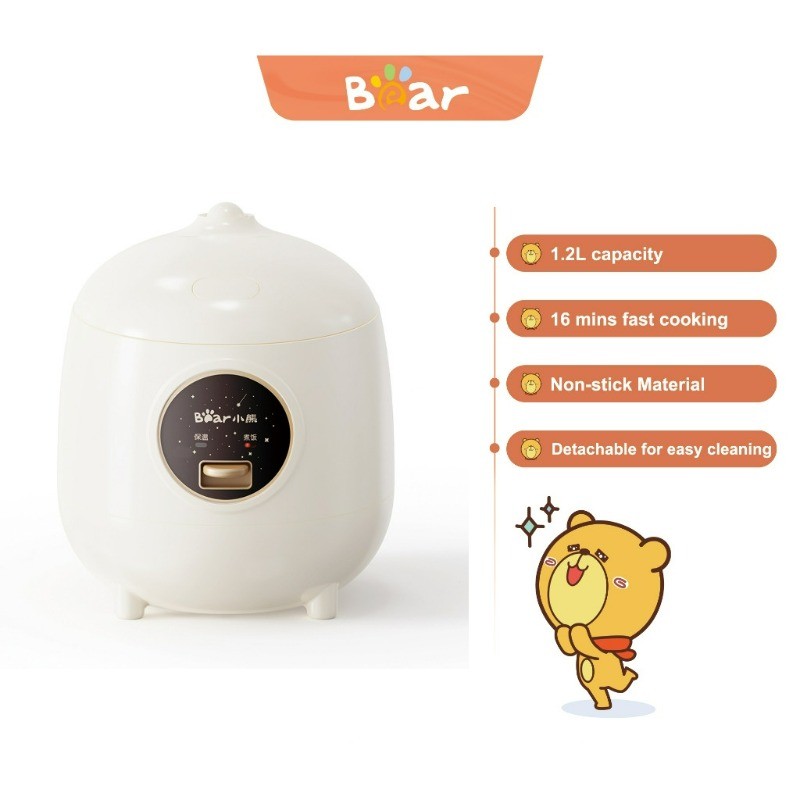 BEAR 1.2 L rice cooker 4 cups cooked small rice cooker steamer nonstick ...