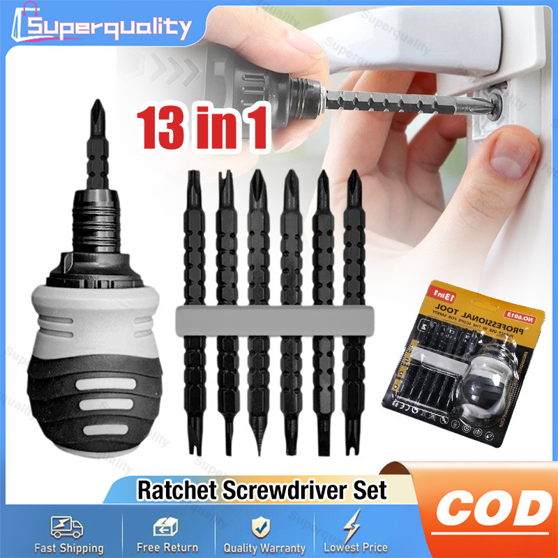 13 in 1 Ratchet Screwdriver Set Mini Hand Tool CRV Cross Groove Drill ...