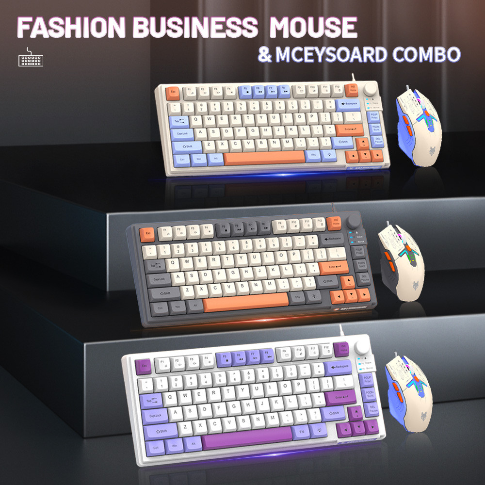 Wired Keyboard and Mouse Set Three-color Keyboard Available Compact 81 ...