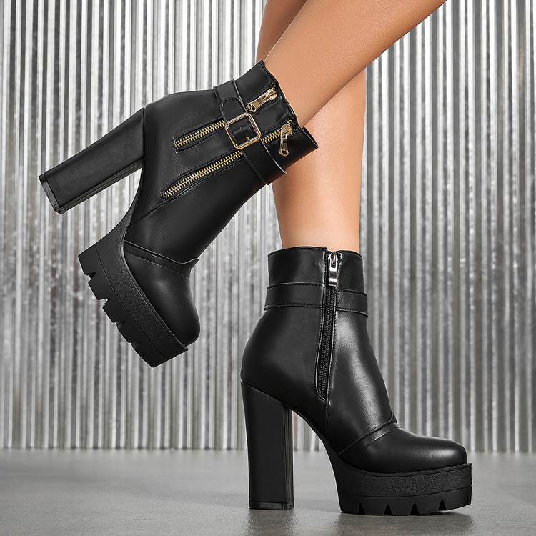 AML35-43 Waterproof Platform Boots with Round Toe, Thick Heel, and Side ...