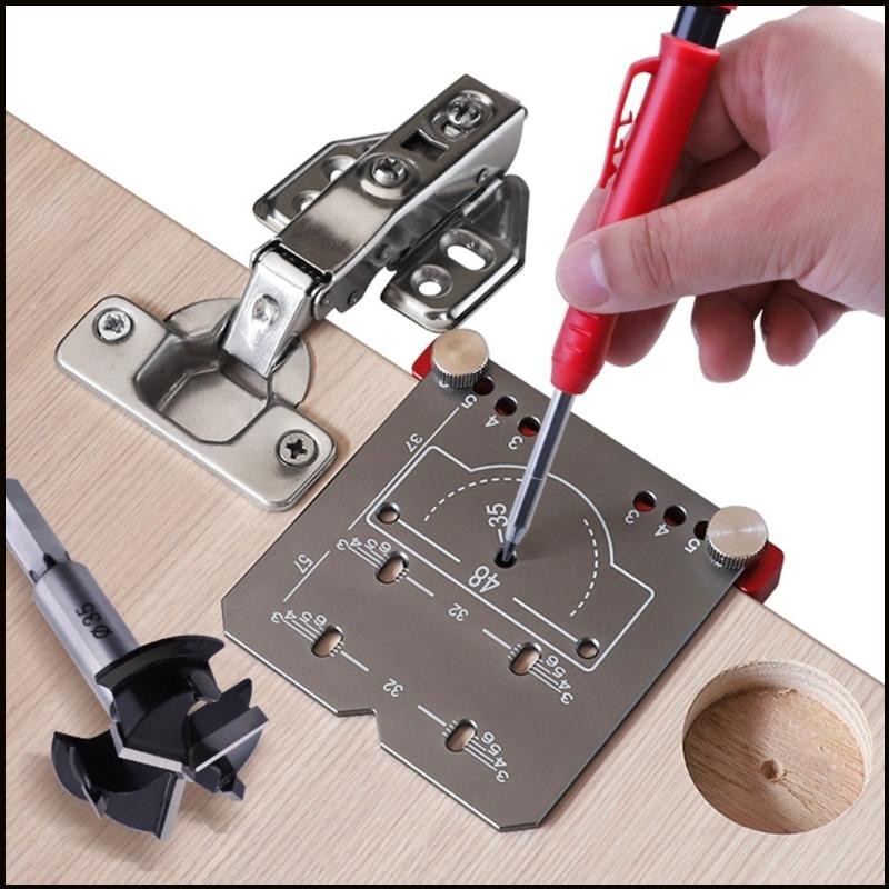 RUN Portable 35mm Red Hinge Positioning Gauge Adjustable Margin Cabinet Door Template Tool For ...