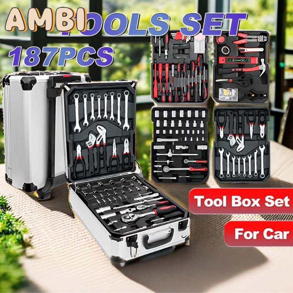 AMBI 187Pcs Tool Box Set, Trolley Box Type Socket Wrench Tools Set ...