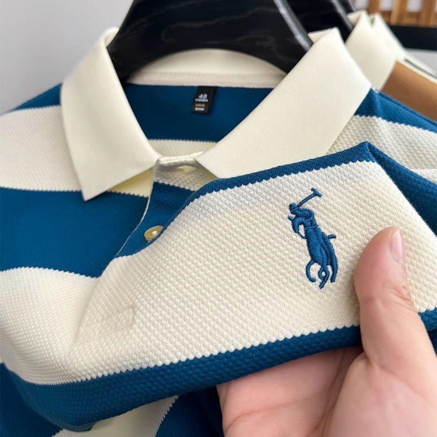 M-3XL Korean Style Striped Texture Short Sleeve Polo Shirt For Men ...
