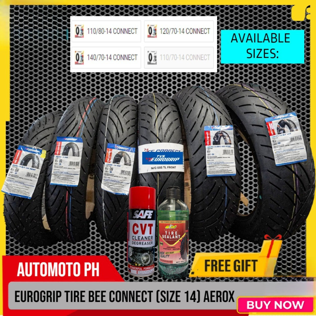 EUROGRIP TIRES [SIZE 14] for AEROX BEE CONNECT Tubeless Motorcycle Tire ...