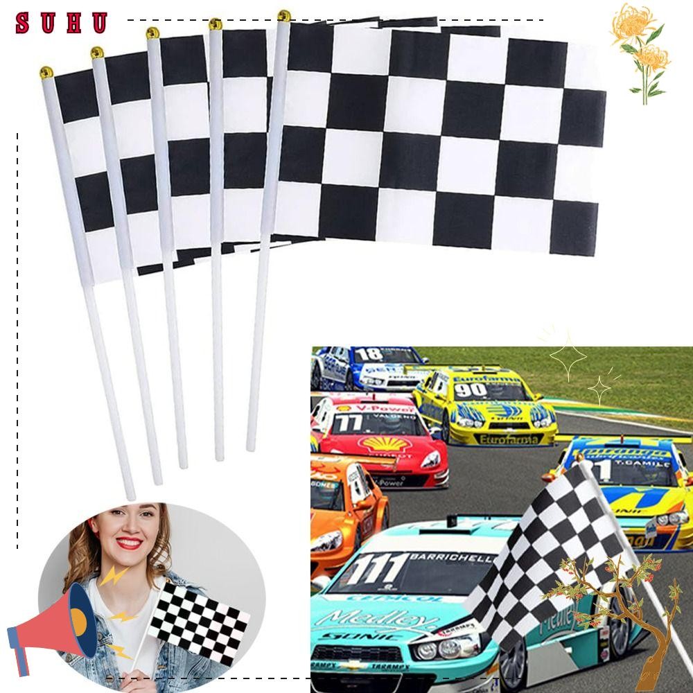SUHU 5pcs Hand Held Race Car Flags, 5x8Inch Small Racing Stick Flag ...