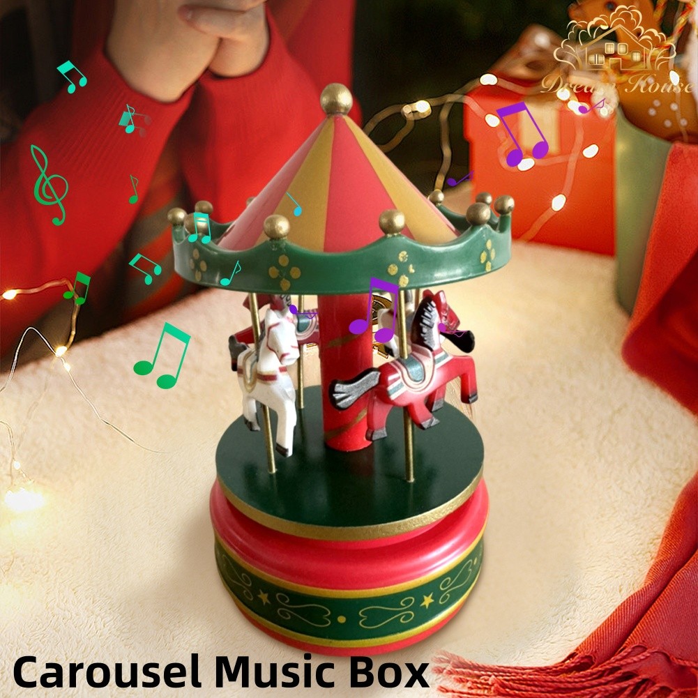 Exquisite Christmas Carousel Music Box Desktop Wooden Rotating Music ...