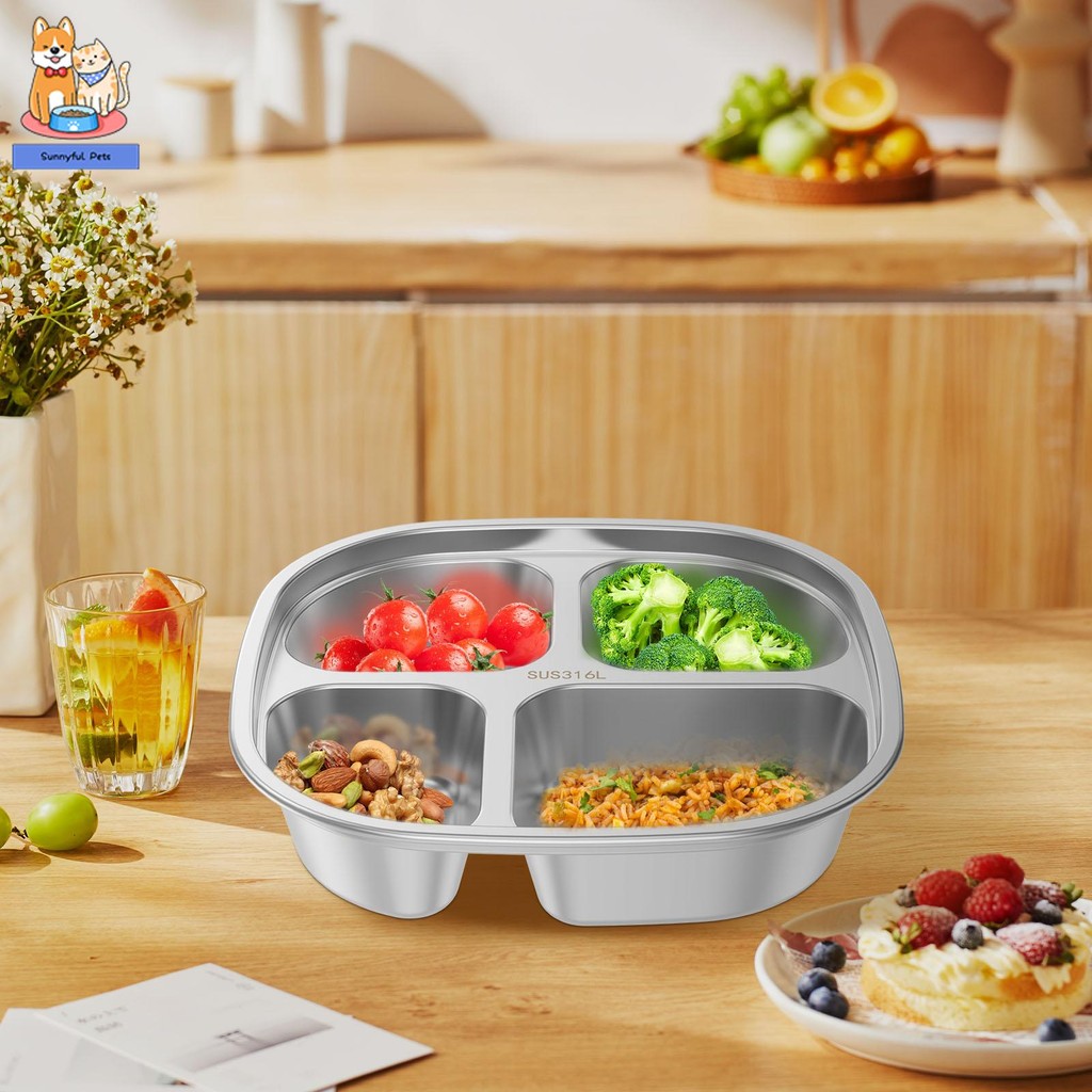 4 Compartments Portion Control Tray with Lid Divided Plate 316 ...