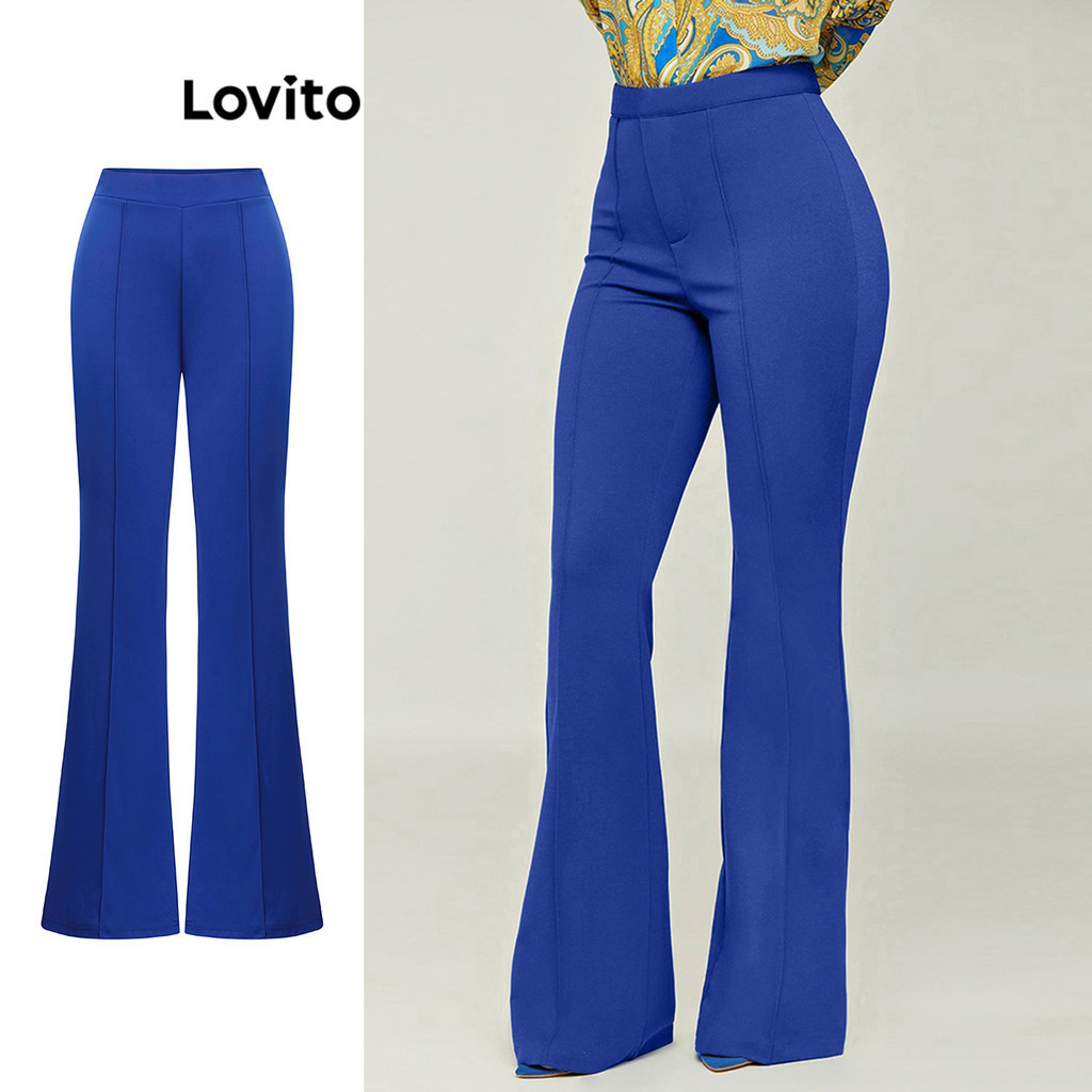 Lovito Women Casual Plain Structure Line Pants LNL60066 | Shopee ...