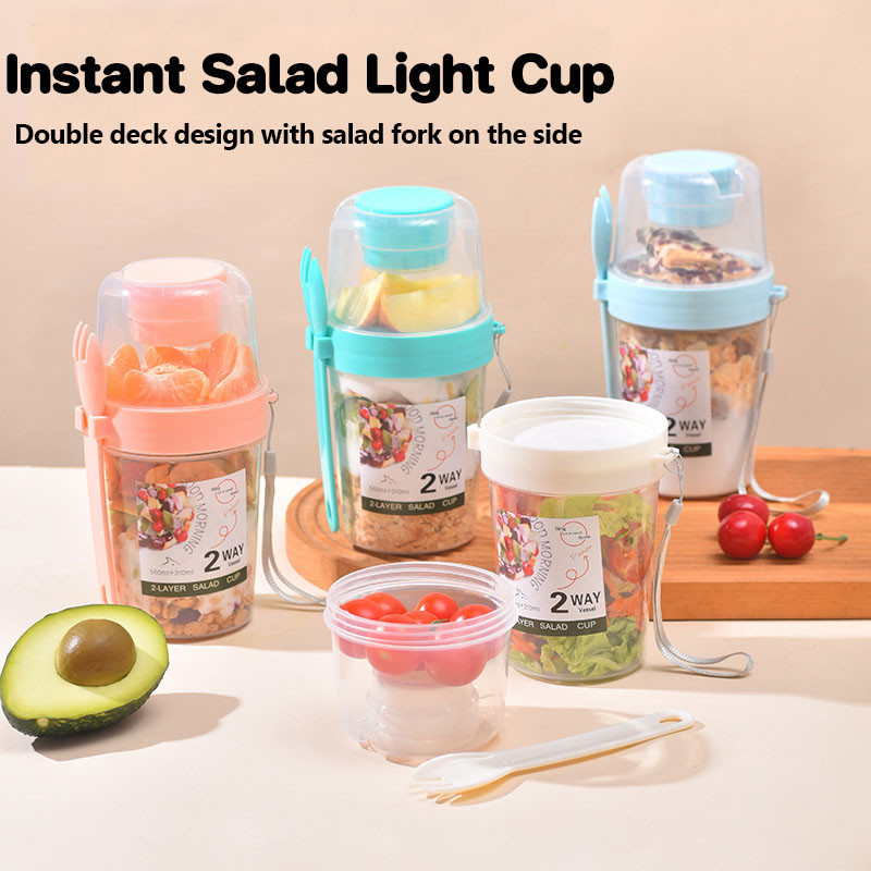 2 Layers Portable Salad Cup Light Food Salad Cup Vegetable Fruit Milk ...