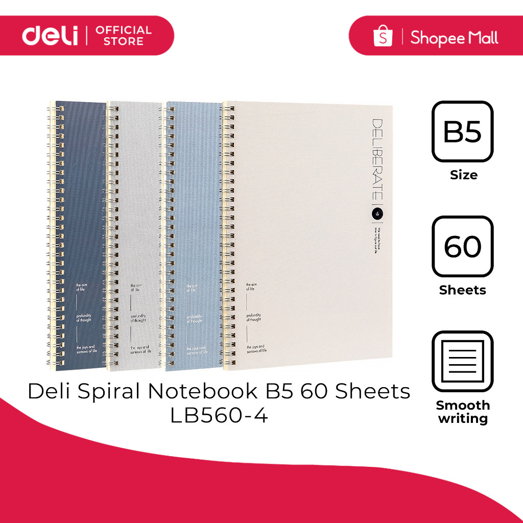 Deli LB560-4 Spiral Notebook B5 60 Sheets | Shopee Philippines