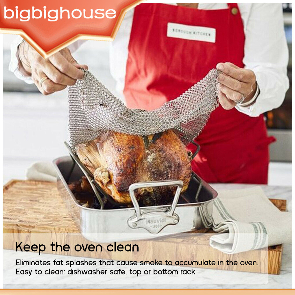 Stainless Steel Chainmail Baking Griddle Scrubber Chicken Cast Iron ...