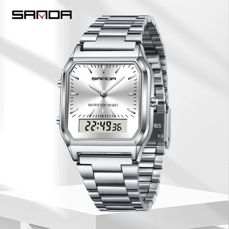 Sanda Waterproof Men's and Women's Fashion Quartz Watch Stainless Steel ...