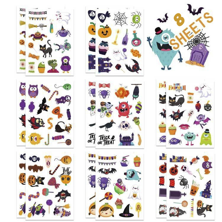 8 Sheets Halloween Waterproof Stickers Cartoon Stickers DIY Crafts ...