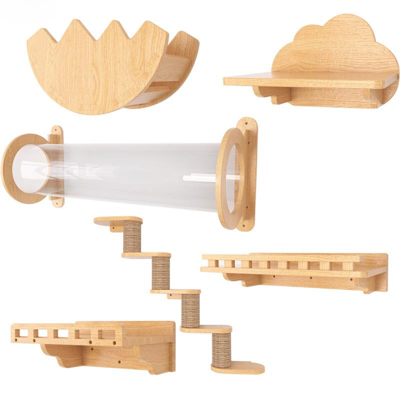 Cat Climbing Set, Cat Rack Wall Hanging, Wall-mounted Solid Wood Cat ...