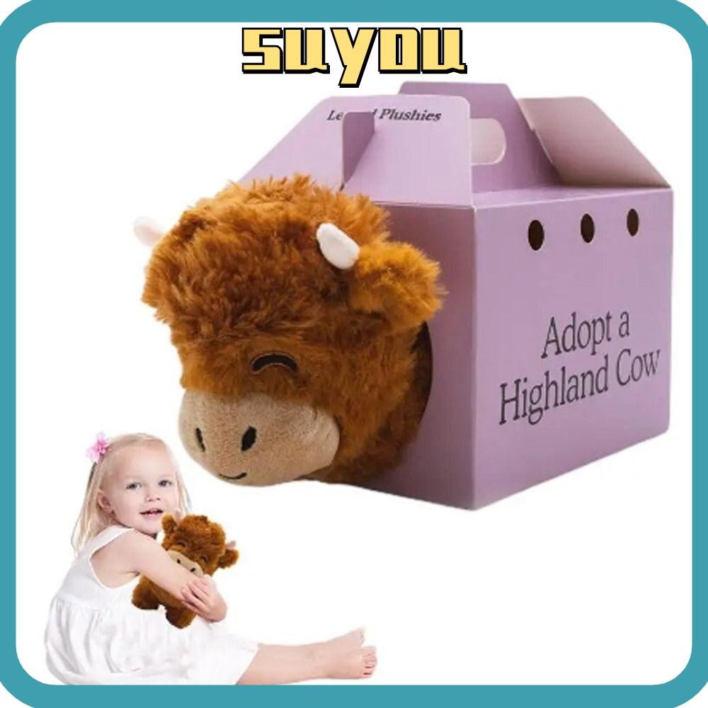 SUYO Fluffy Highland Cow Soft Toy, Fluffy Bull Plush Toy Highland Cow ...